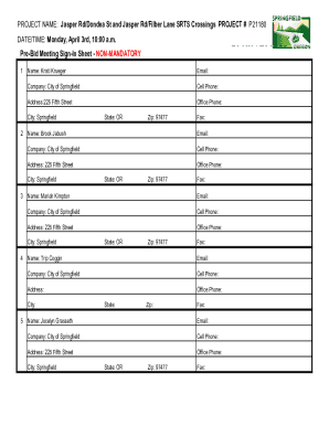 Fillable Online Pre-Bid Sign up Sheet.xlsx Fax Email Print - pdfFiller