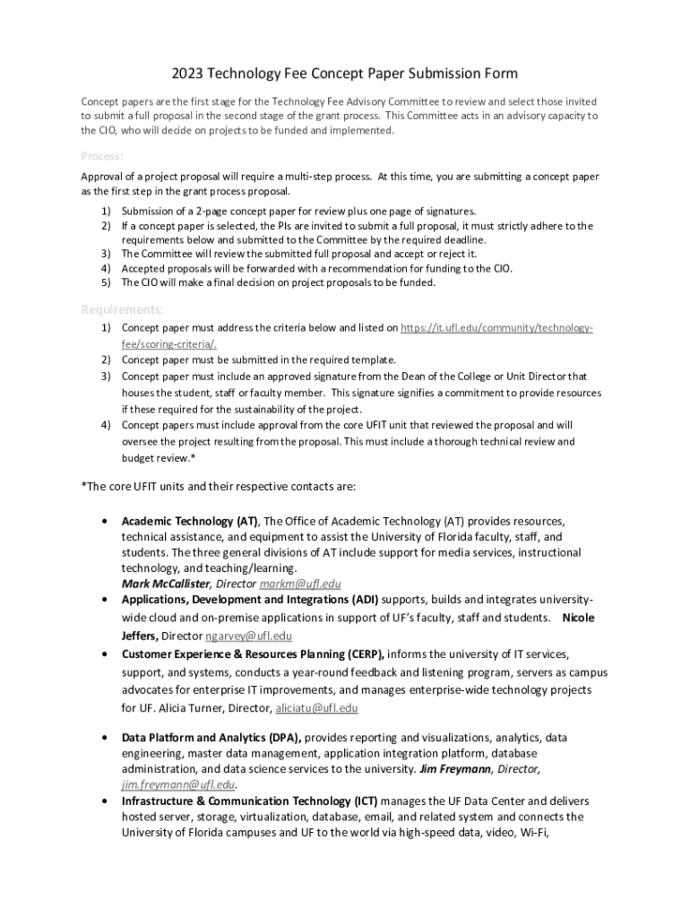 Fillable Online 2023 Technology Fee Concept Paper Submission Form Fax ...