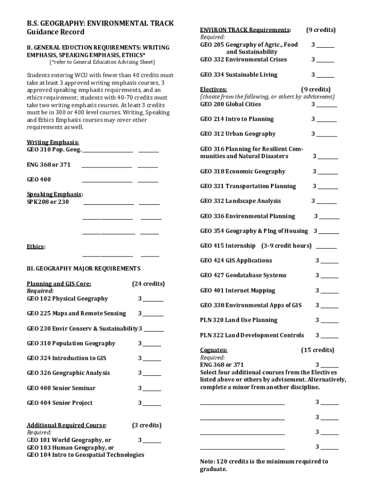 Fillable Online B.S. GEOGRAPHY: GENERAL TRACK Guidance Record Fax Email ...