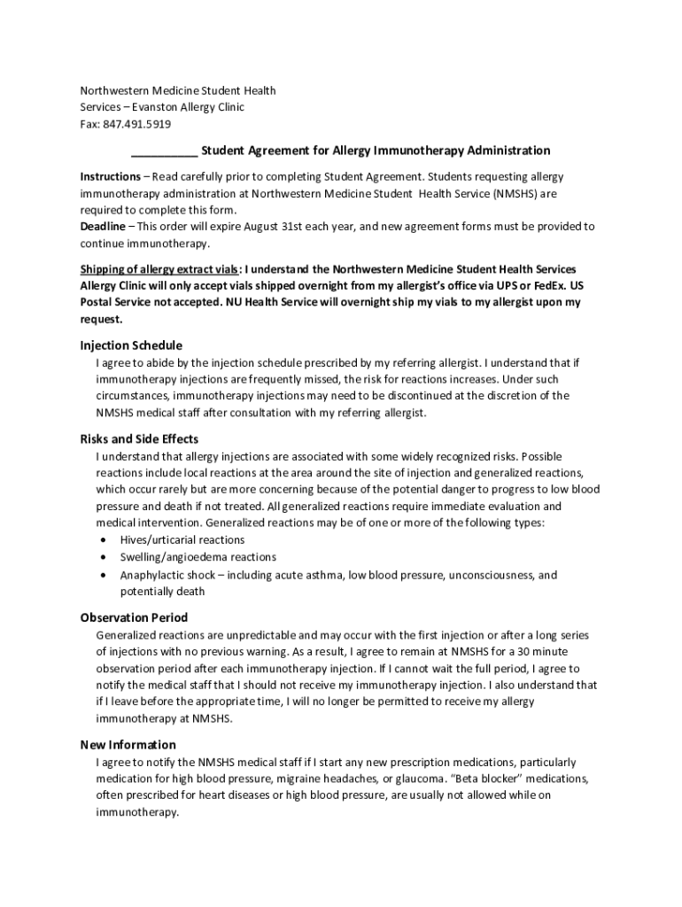 Fillable Online administration of allergy immunotherapy instructions ...