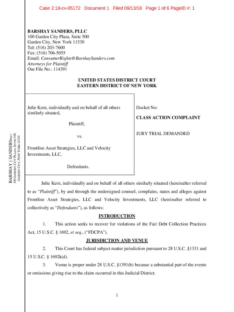 Fillable Online Kern v. Frontline Asset Strategies, Llc et al - 2 Fax ...