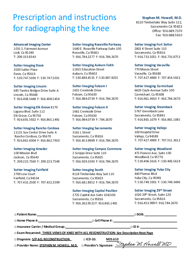 Fillable Online Prescription and instructions for radiographing the ...