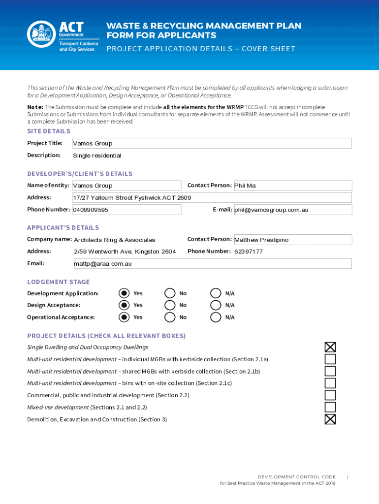 Fillable Online WASTE & RECYCLING MANAGEMENT PLAN Fax Email Print ...