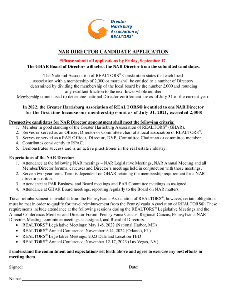 Fillable Online NAR Director Application Information and Form Fax Email ...