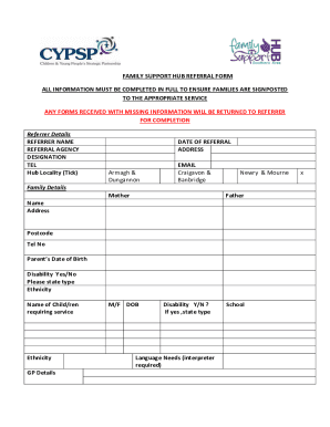 Fillable Online cypsp hscni family support hub referral form all information must be ... Fax ...