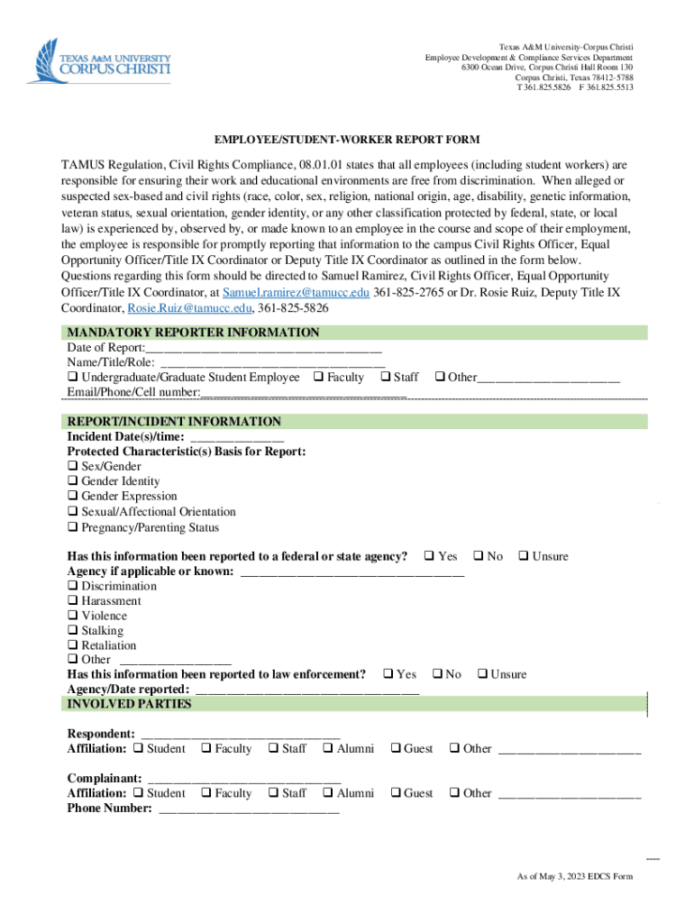 Fillable Online Employee/Student-Worker Report Form Fax Email Print ...