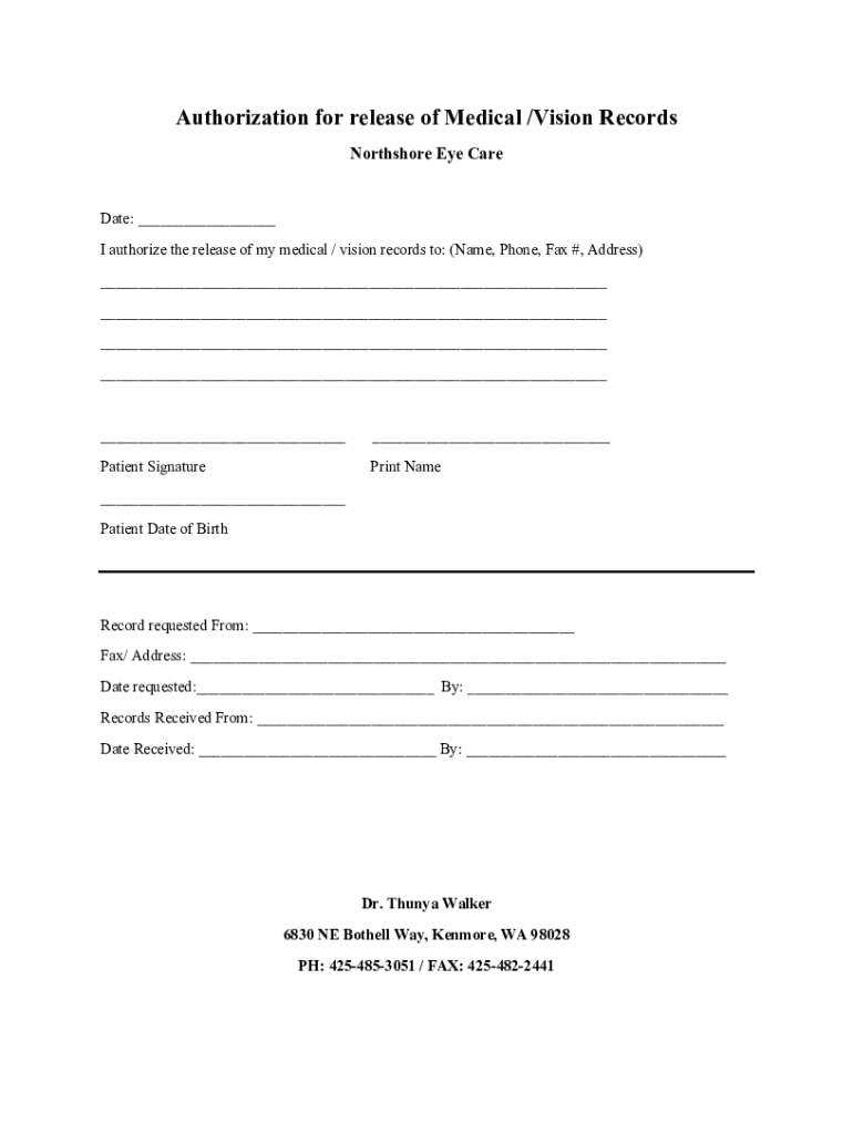 Fillable Online Authorization for release of Medical /Vision Records ...