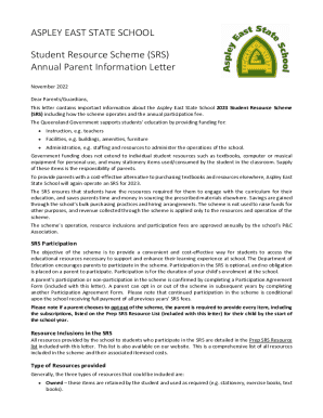 Fillable Online Student Resource Scheme Annual Parent Information ...