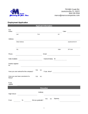 Fillable Online Employment application - HVAC - The Marco Companies Fax ...