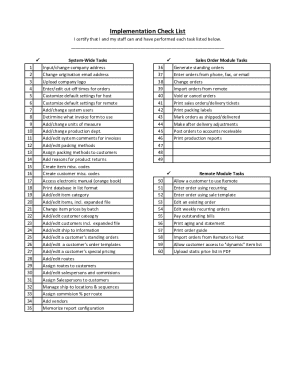 Fillable Online Implementation check list.xlsx Fax Email Print - pdfFiller