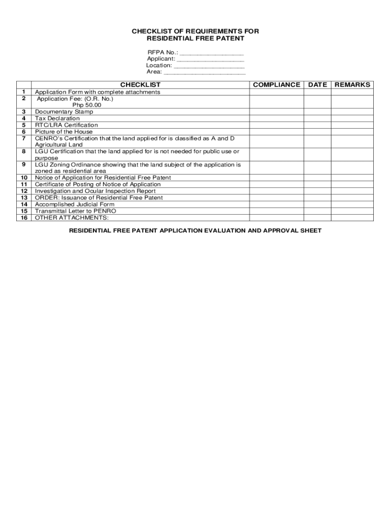 Fillable Online denr-7 - checklist of requirements for free patent ...