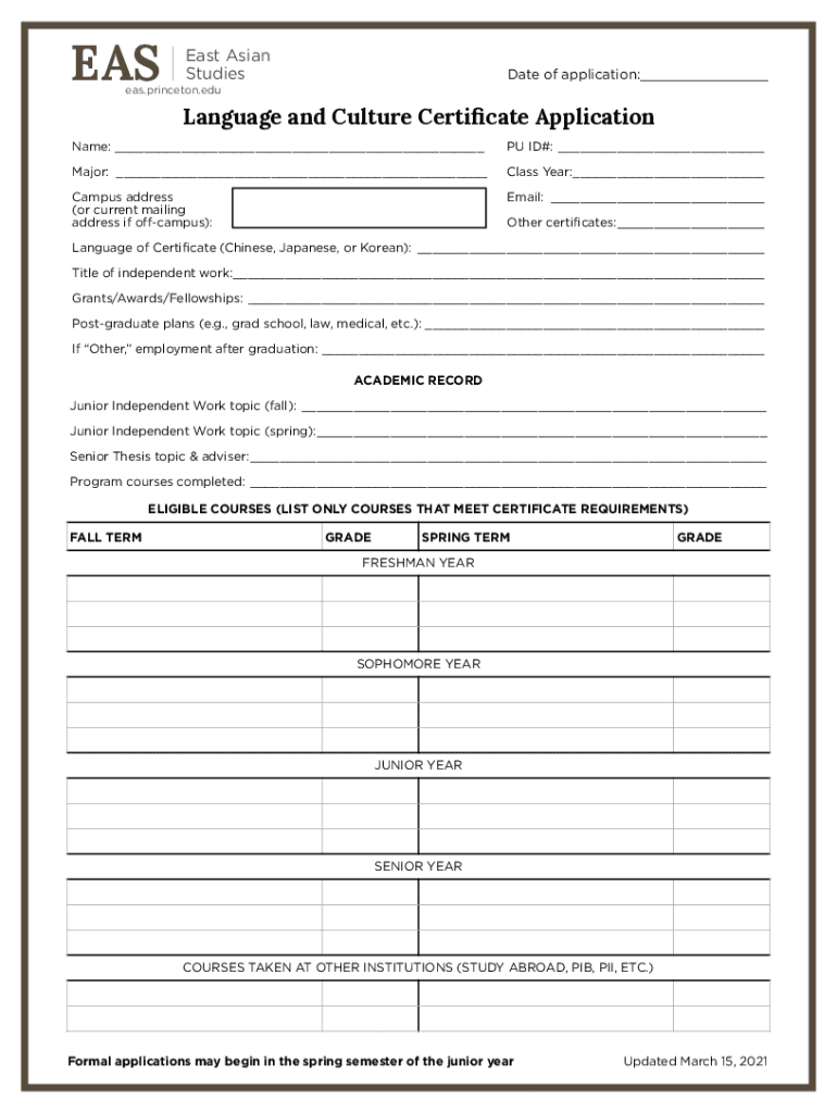 Fillable Online EAS Language and Culture Certificate Written Work form ...
