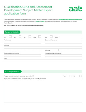 Fillable Online Qualification, CPD and Assessment Development Subject Matter Expert application ...