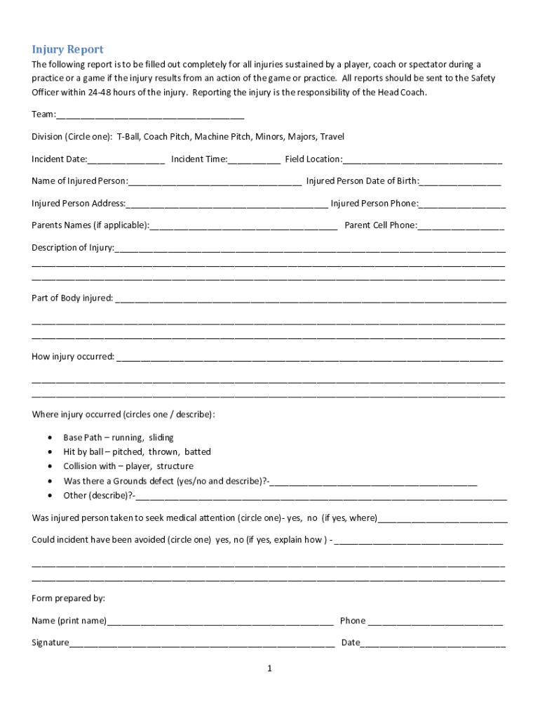 Fillable Online Injury Reporting Procedure & Form Fax Email Print - pdfFiller