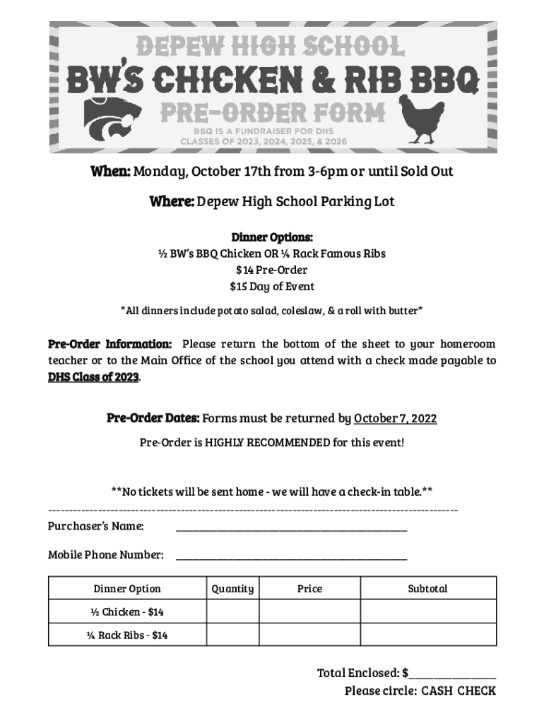 Fillable Online 2022-23 BWs Chicken BBQ Pre-Order Form Fax Email Print ...
