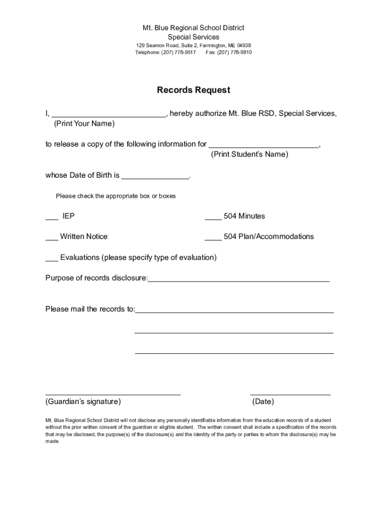 Fillable Online SED/504 Records Request for Guardians Fax Email Print - pdfFiller