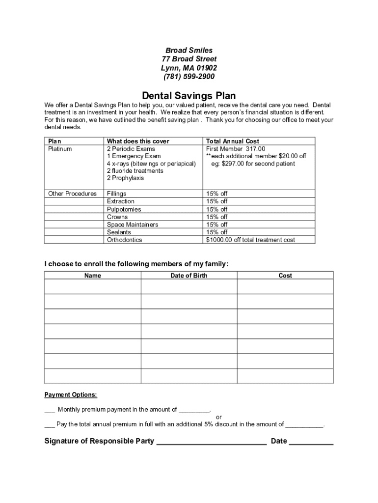 Fillable Online Broad Smiles savings plan form.docx Fax Email Print ...