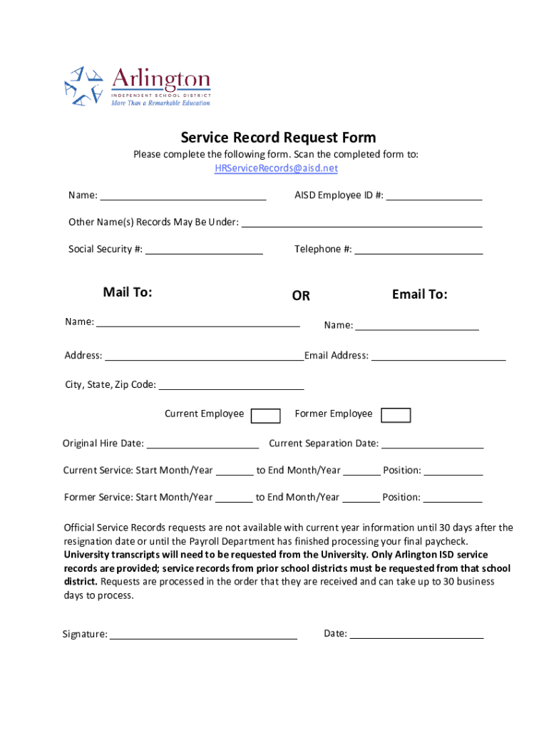 Fillable Online Former Employee Service Records RequestAustin ISD Fax ...