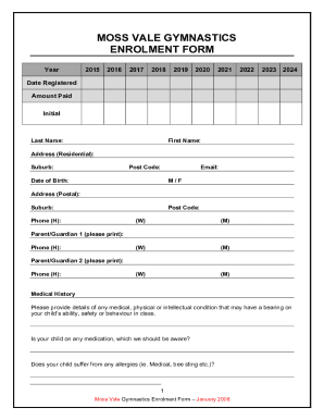 Fillable Online MOSS VALE GYMNASTICS ENROLMENT FORM Fax Email Print ...