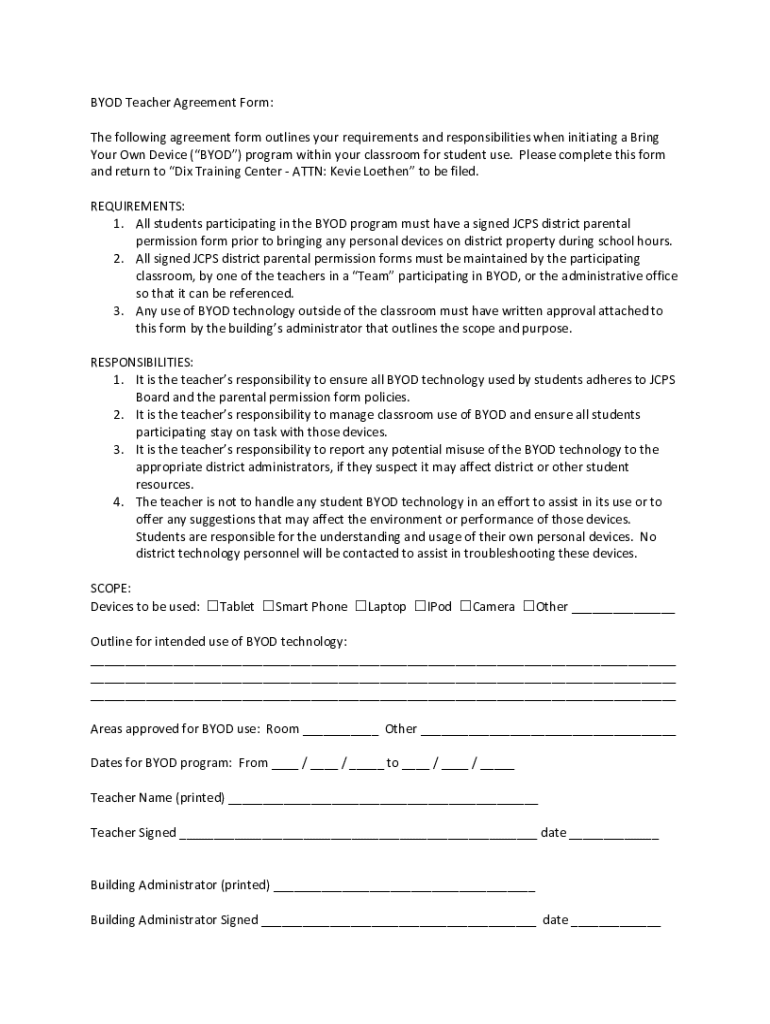 Fillable Online RRHS BYOD Agreement Form and Personal Technology ...