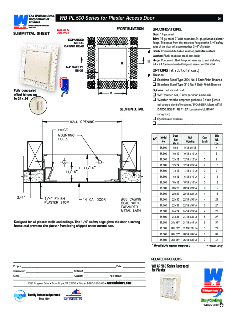 Fillable Online Flush Plaster Bead Access Door / PanelWB PL 500 Fax ...