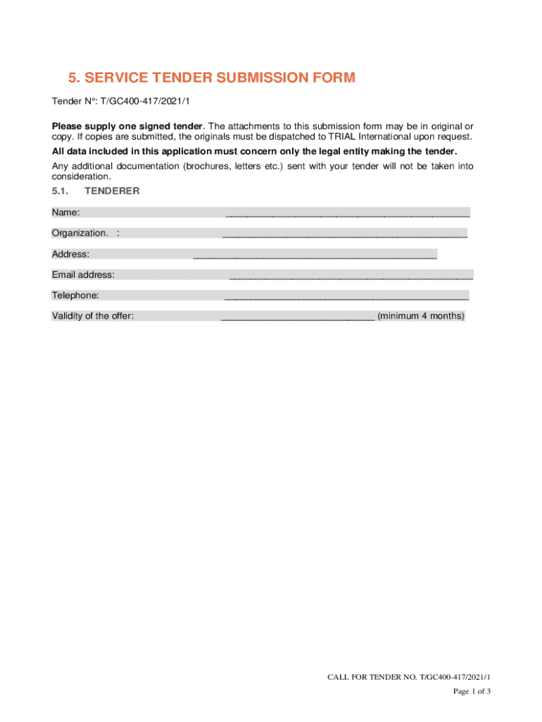 Fillable Online 5. SERVICE TENDER SUBMISSION FORM Fax Email Print ...