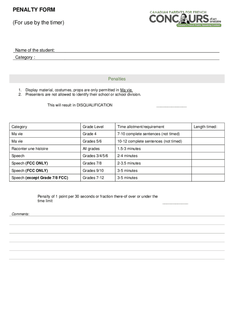 Fillable Online mb cpf PENALTY FORM (For use by the timer) Fax Email ...