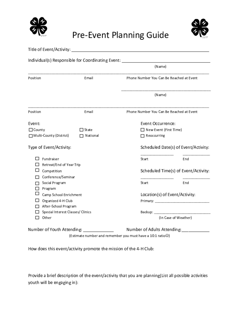 Fillable Online sfyl ifas ufl PRE-EVENT PLANNING FORM Fax Email Print - pdfFiller