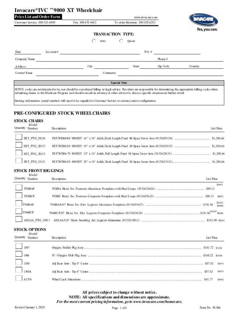 Fillable Online Get the Invacare IVC 9000 XDT Wheelchair Price List and ... Fax Email Print ...