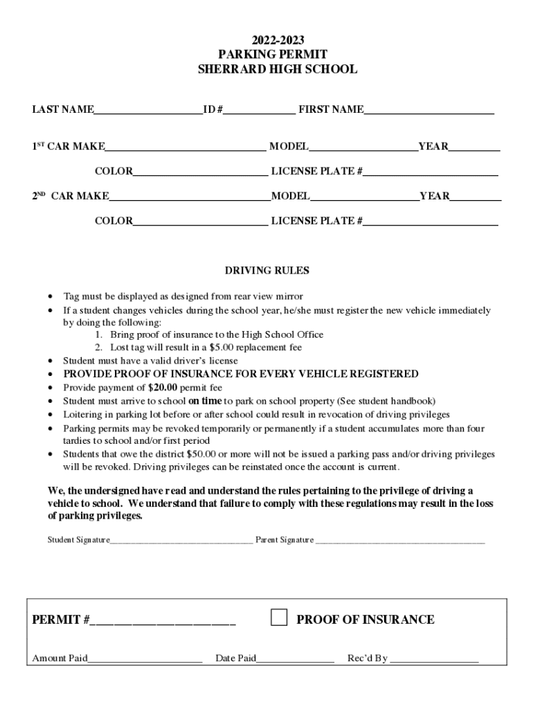 Fillable Online Parking Permit Form 2022-2023.docx Fax Email Print - pdfFiller