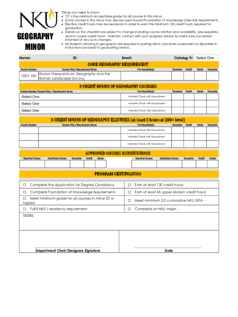 Fillable Online inside nku Minors in Geography The department offers several minor areas ... Fax ...