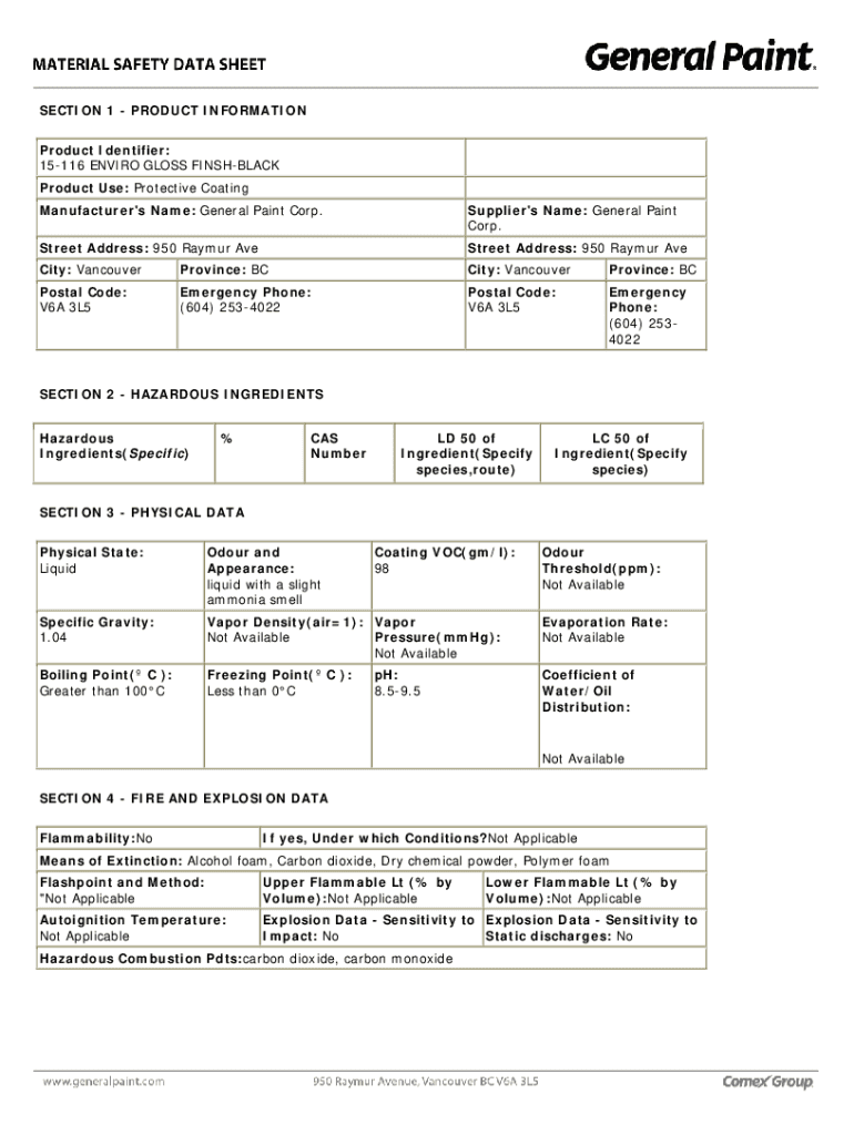 Fillable Online Safety Data Sheet ECO-SURE Industrial Enamel Aerosol ...