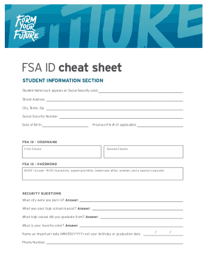 Fillable Online Fsa Id Cheat Sheet - Fill and Sign Printable Template ...