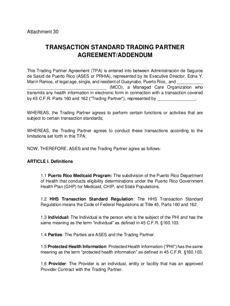 Fillable Online transaction standard trading partner agreement/addendum ...