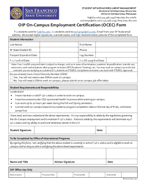 Fillable Online OIP On-Campus Employment Certification (OCEC) Form Fax ...