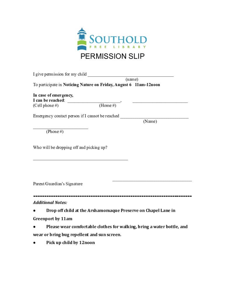 Fillable Online Free Printable Permission Slip Templates: Stay ...