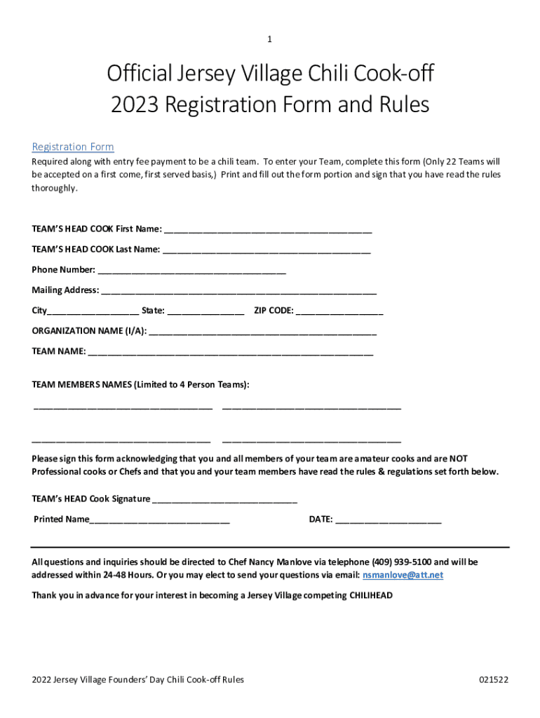 Fillable Online JSC Chili Cook off Rules and Guidelines - Events Home ...