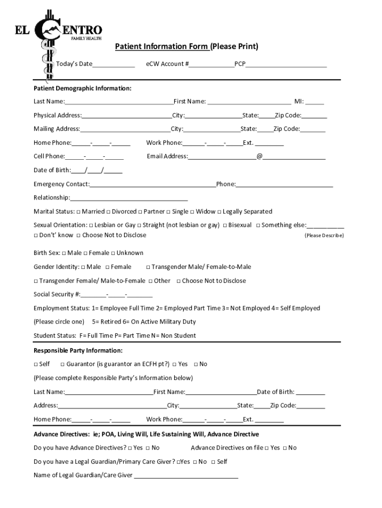 Fillable Online PATIENT REGISTRATION FORM (eCW) Fax Email Print - pdfFiller