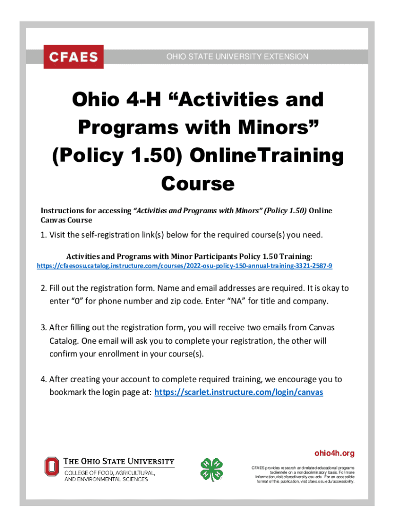Fillable Online huron osu Ohio 4-H Activities and Programs with Minors (Policy 1.50 ... Fax ...