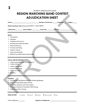 Fillable Online Region Marching Band Contest Adjudication Sheets Fax ...