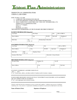 Fillable Online TRIDENT PLAN ADMINISTRATORS VISION CLAIM FORM Fax Email Print - pdfFiller