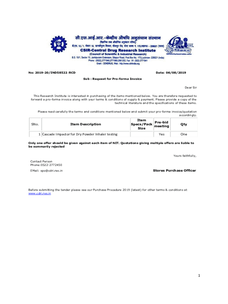 Fillable Online cdri res How Does the Proforma Invoice Fit in the ...