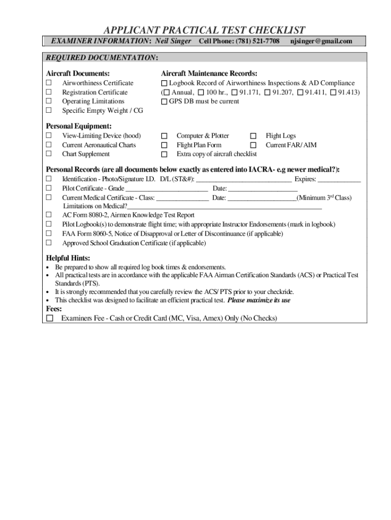 Fillable Online applicant's practical test checklist Fax Email Print ...