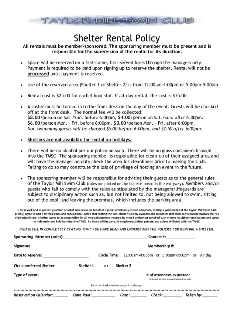 Fillable Online Shelter Rental Policy Fax Email Print - pdfFiller