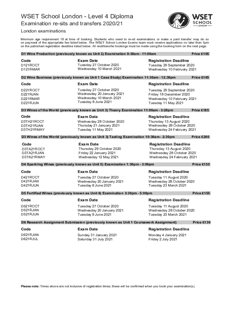 Fillable Online WSET Level 4 Diploma in Wines exams and results Fax Email Print - pdfFiller