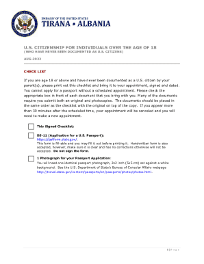 Fillable Online ACS - Citizenship Claim (Over 18) - Check List August ...