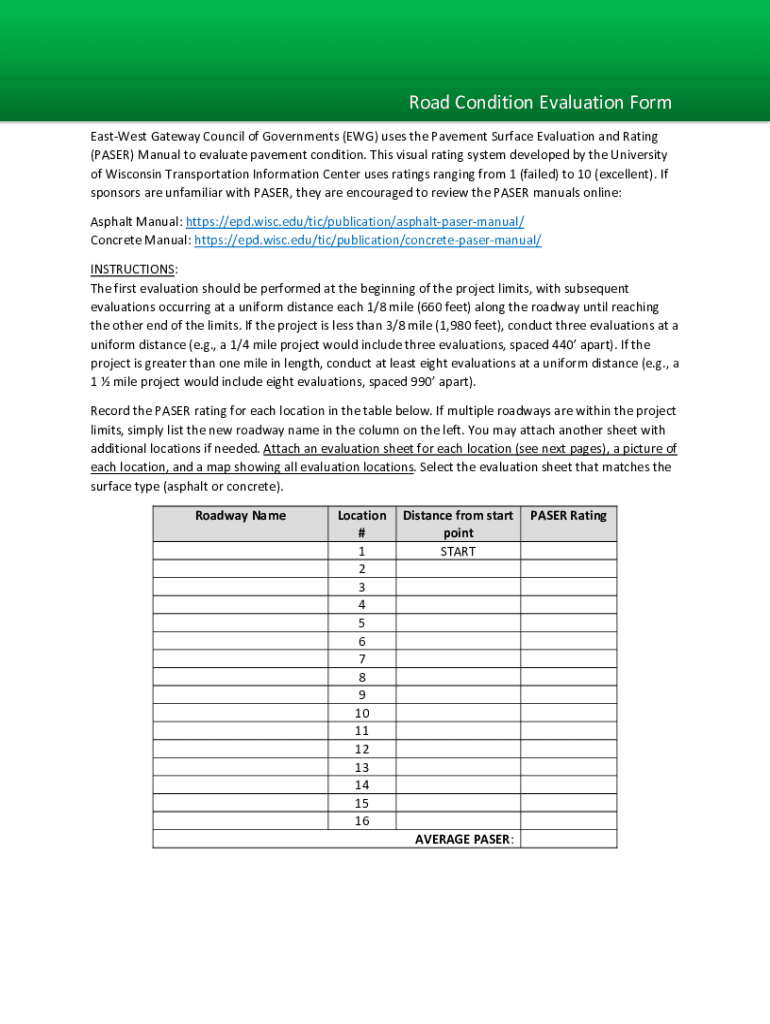 Fillable Online TIP-STP-S Road Condition Evaluation Form Fax Email ...