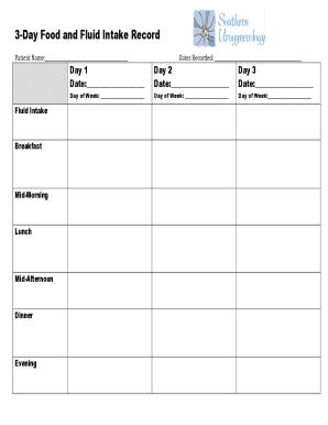 Fillable Online 3-Day Food and Fluid Intake Record Fax Email Print ...