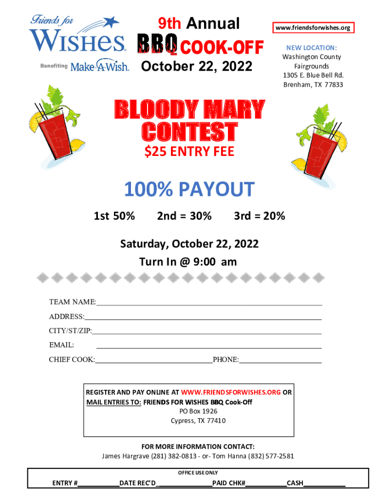 Fillable Online 9th annual BBQ cook-off in Brenham hosted by Friends ...