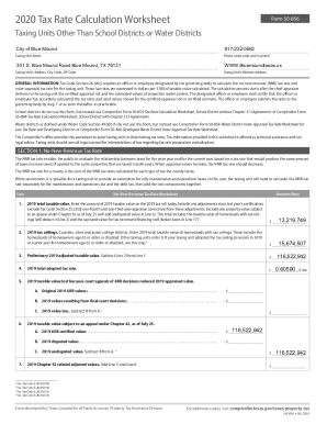 Fillable Online 2020 Tax Rate Calculation Worksheet, Taxing Units Other ...